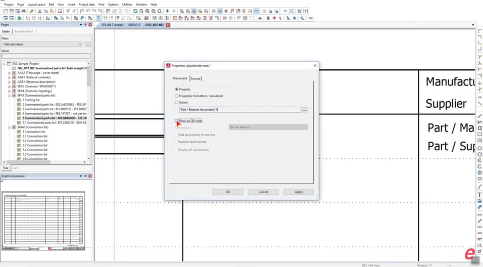 How to generate and place QR codes in EPLAN project pages